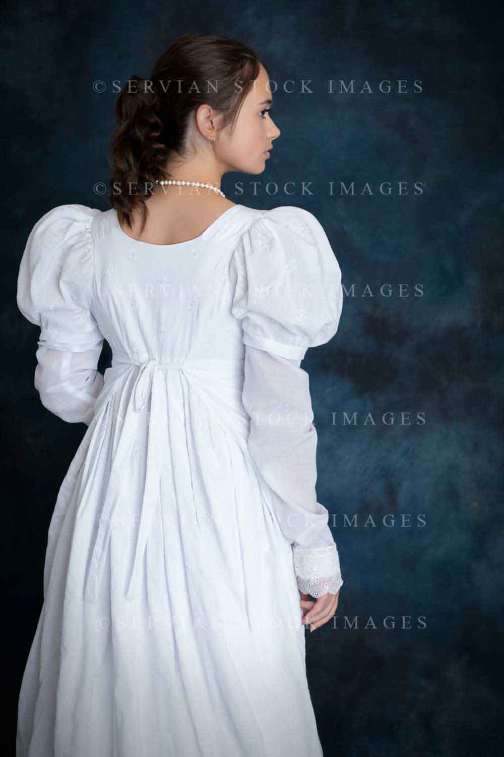 Regency woman in white muslin dress (Daisy 2631) – Servian Stock Images